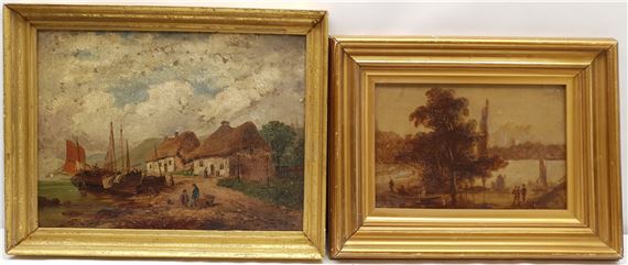 J B Davis | Ishing Boats on the Shoreline with Thatched Cottage | MutualArt