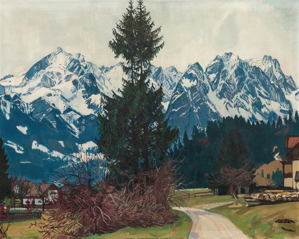 Carl Reiser | Mountain landscape with houses | MutualArt