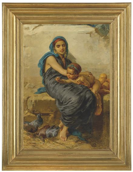 Guido Bach | Feeding Pigeons (1883) | MutualArt