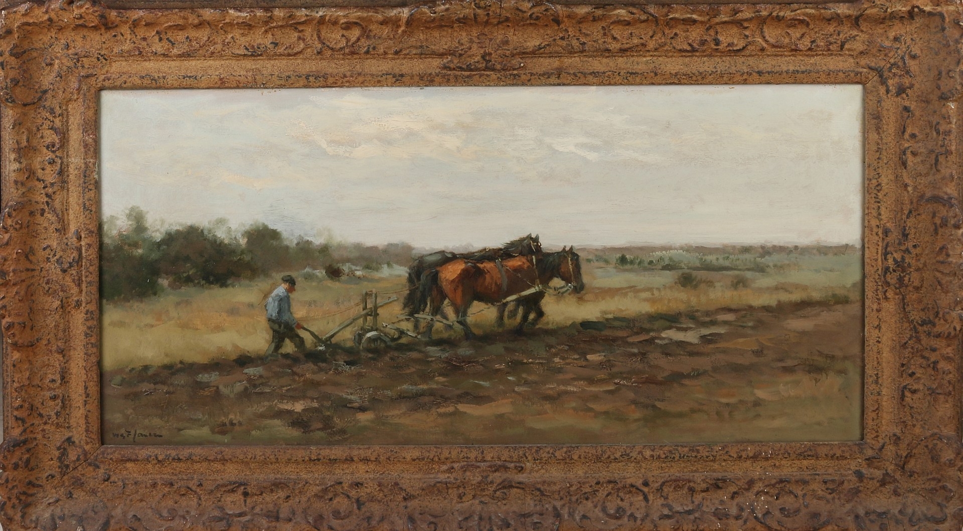 Willem George Frederik Jansen | Landschap met ploegende boer en paardenspan | MutualArt