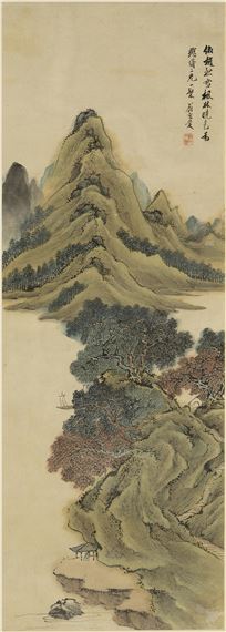 Unknown | A mountainous landscape with caligraphy and a red seal mark ...