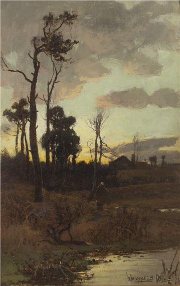William Manners | Lone figure at dusk in a landscape with distant ...