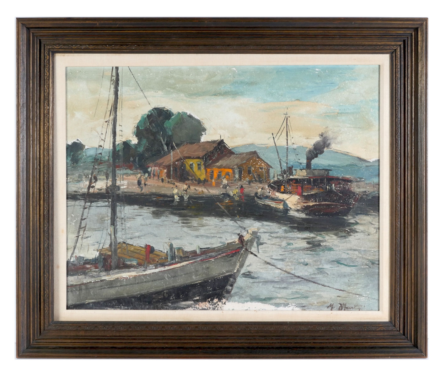 Marcel Martin | Harbor Scene with Fisherman | MutualArt