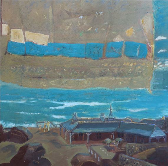 Harold Mockford | Sleeping figure with houses and flames viewed through ...