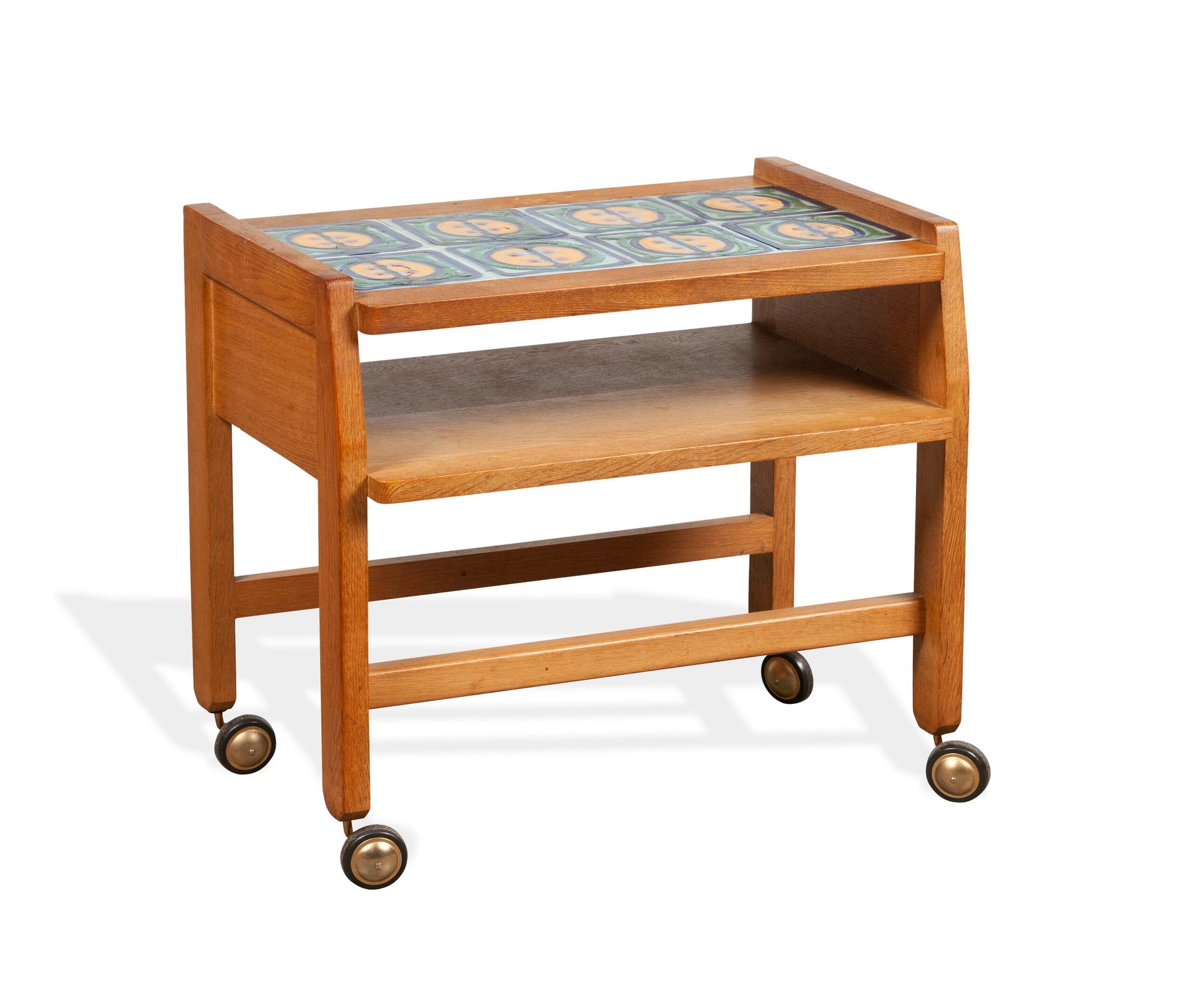 Jacques Chambron | Rectangular rolling table with eight ceramic tiles ...