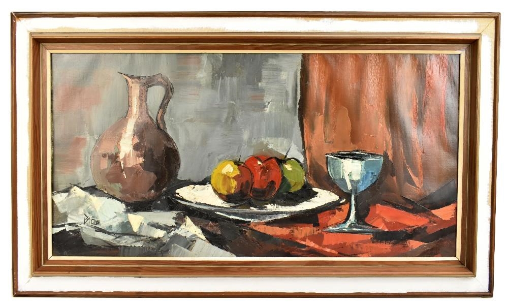 A. Biro | still life study of fruit, a ewer and a goblet on a table ...