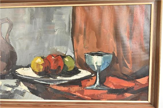 A. Biro | still life study of fruit, a ewer and a goblet on a table ...