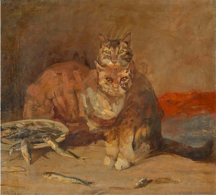 Elisabeth Sinding | Katter ved matfat | MutualArt