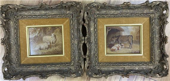 Martin Theodore Ward | Sheep beneath a tree and donkey and calf beside ...