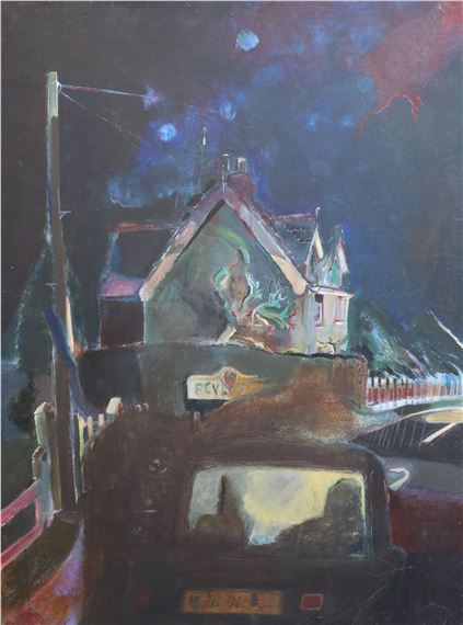 Harold Mockford | Sleeping figure with houses and flames viewed through ...