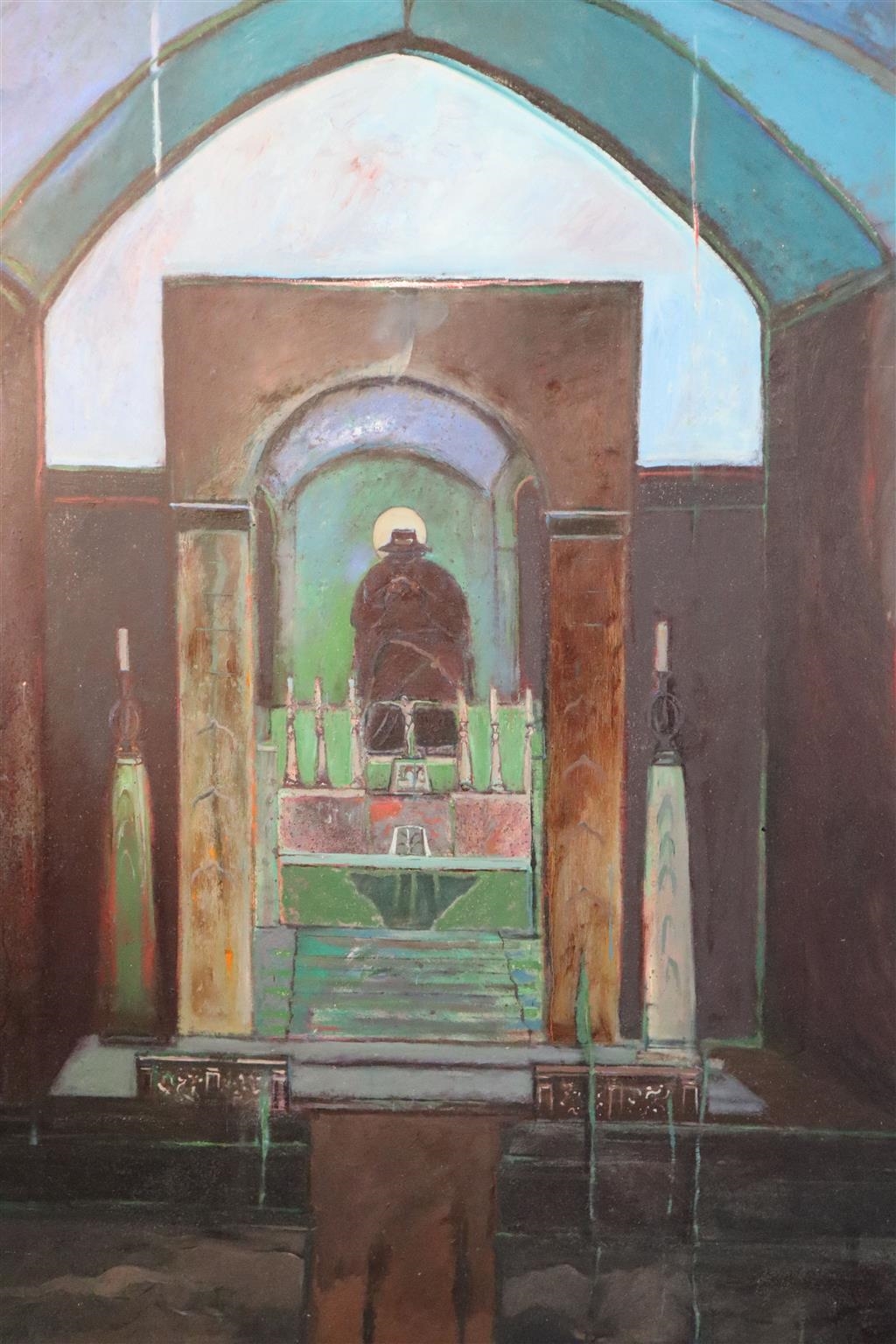 Harold Mockford | Sleeping figure with houses and flames viewed through ...