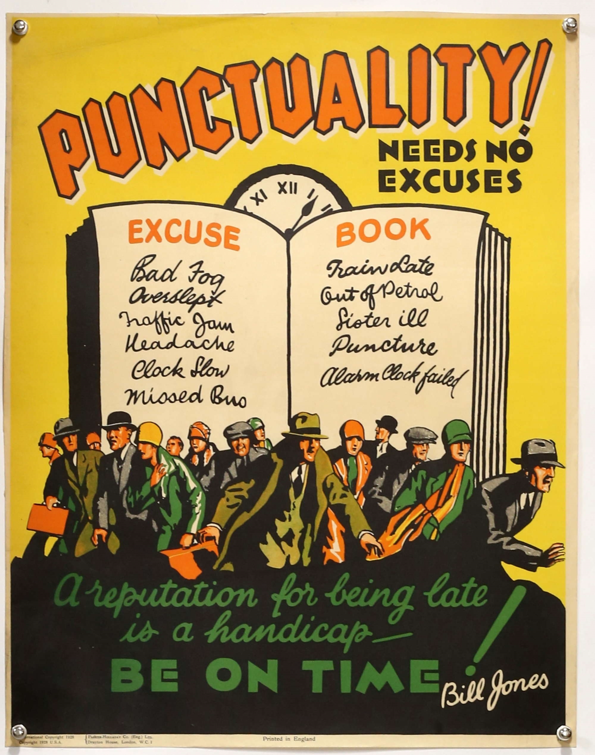 Bill Jones | 'Punctuality! Needs no Excuses' - Original Vintage ...