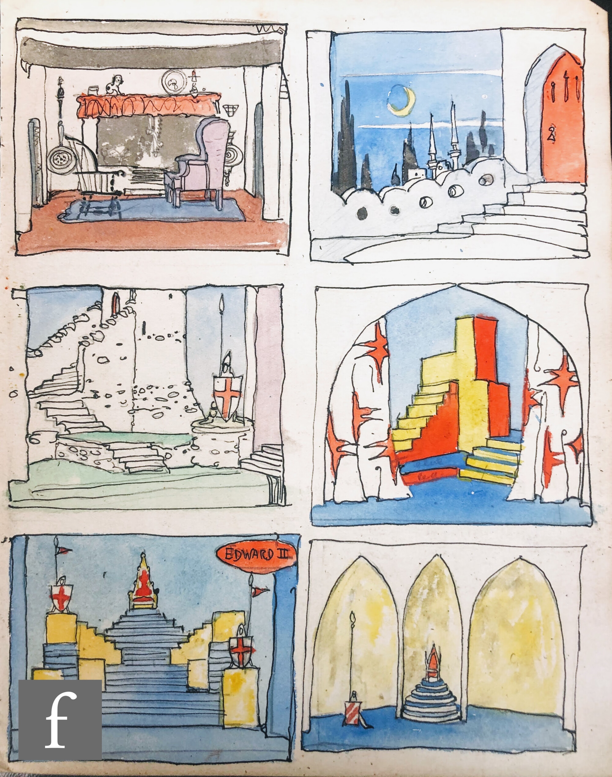 Albert Wainwright | A group of six stage design studies for Edward II ...
