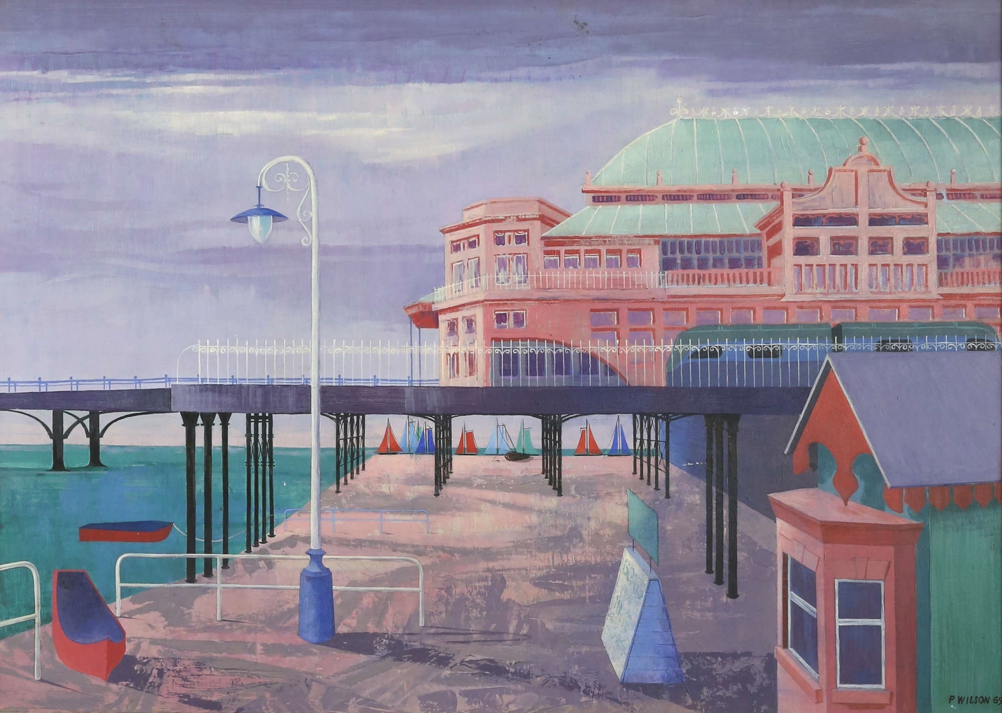 P. Wilson | Coastal View of Figures on a Pier | MutualArt