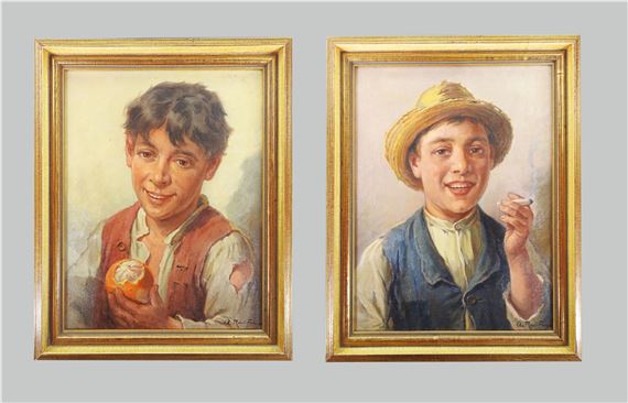 Adolf Raufer | Portraits zweier italienischen Bauernjungen | MutualArt