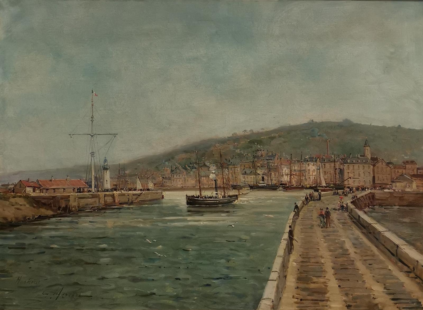 Gustave Mascart | Port d'Honfleur animée de bateau et personnages sur ...