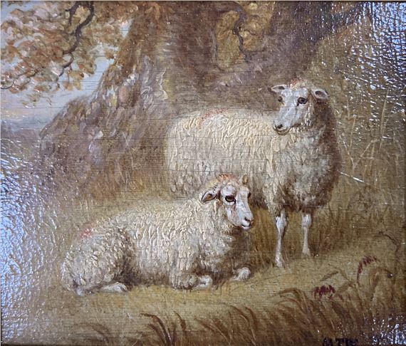 Martin Theodore Ward | Sheep beneath a tree and donkey and calf beside ...