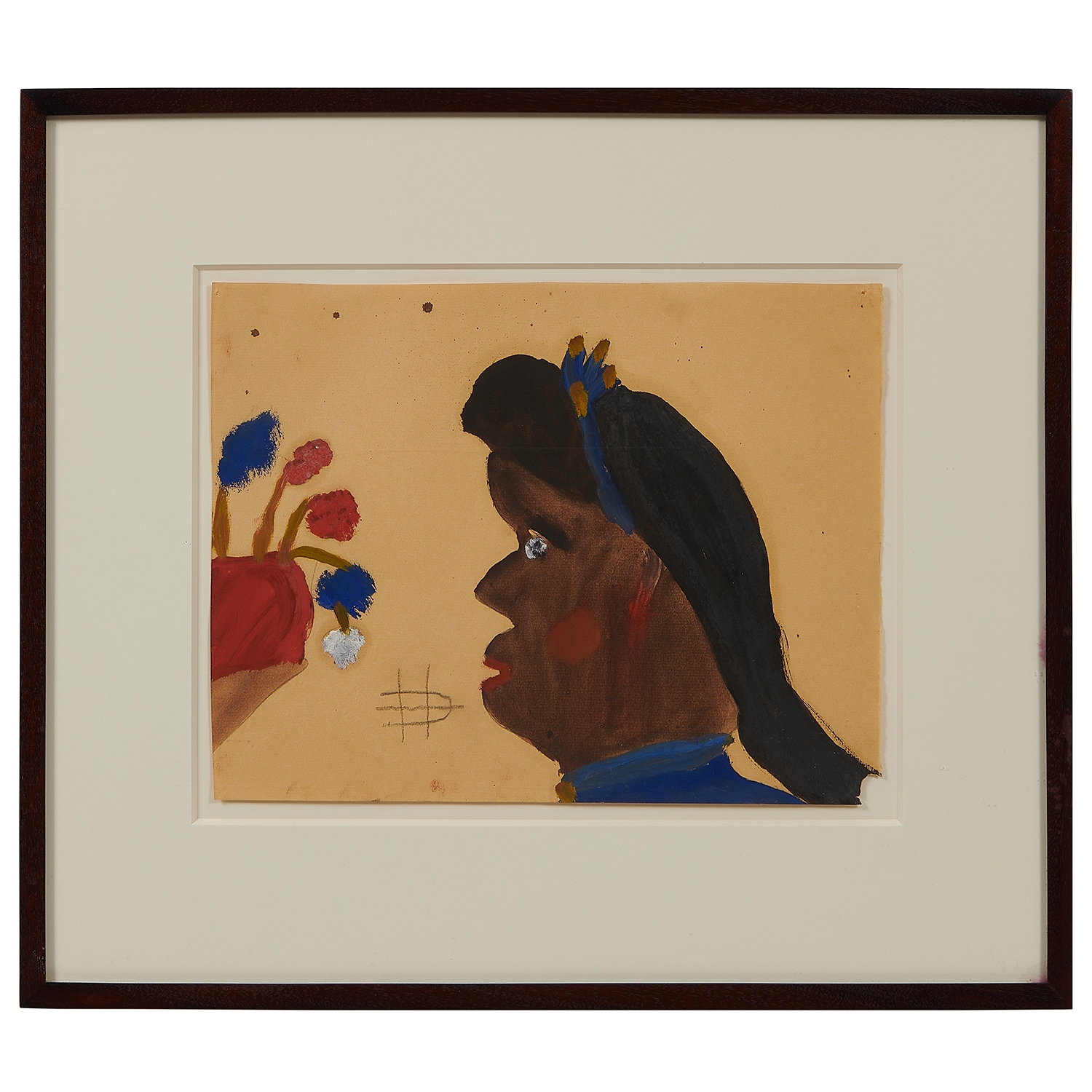 Clementine Hunter | Female Profile Portrait with Flowers (Circa 1940 ...