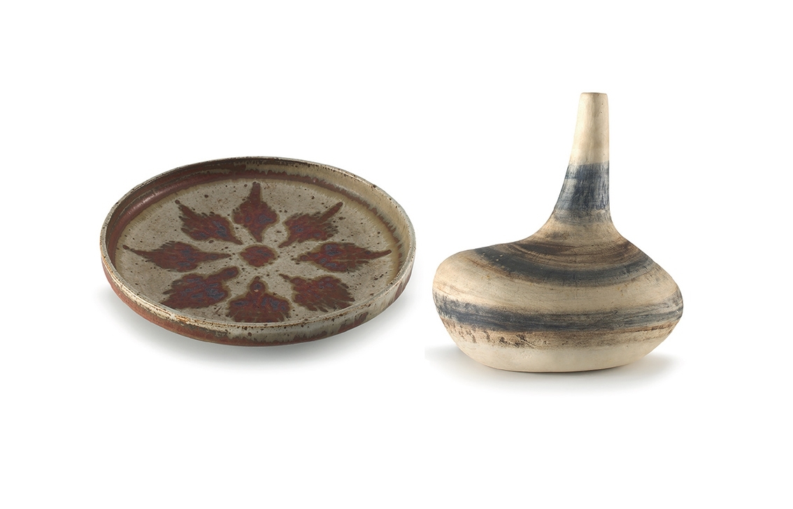 Barbara Cass | A stoneware dish, and an earthenware bottle vase | MutualArt