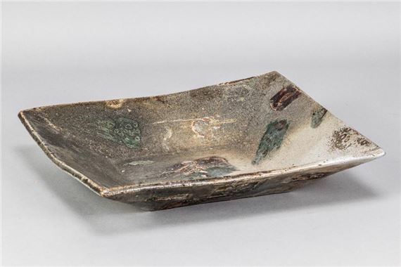 Catherine Yarrow | a large square stoneware dish covered in shades of ...