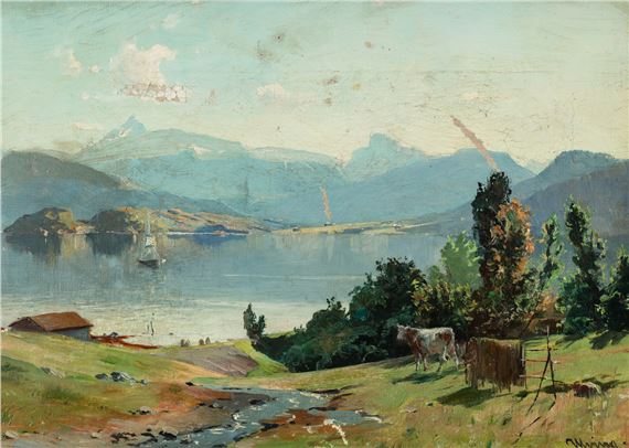 Even Ulving | Fjordlandskap med ku | MutualArt