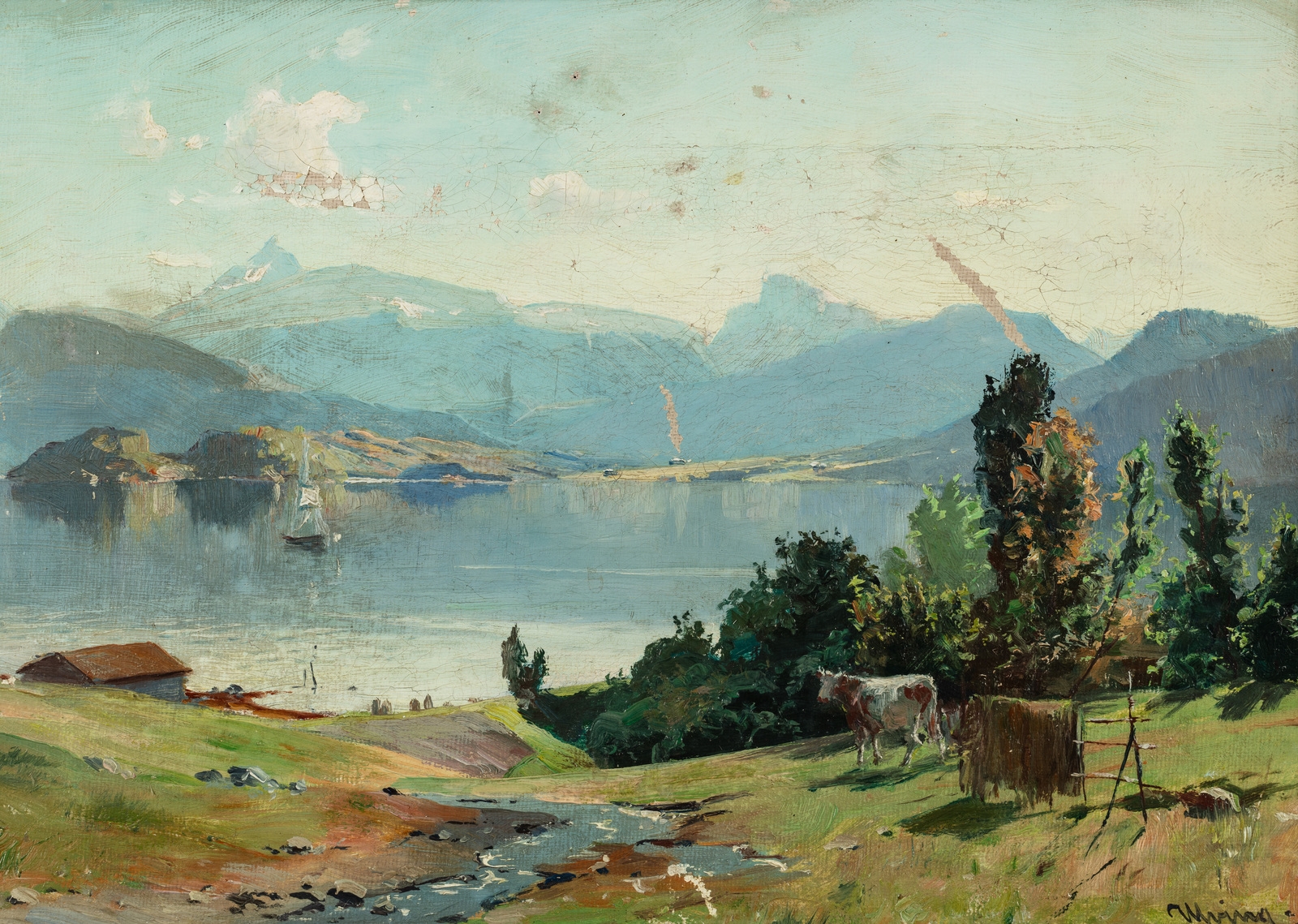 Even Ulving | Fjordlandskap med ku | MutualArt