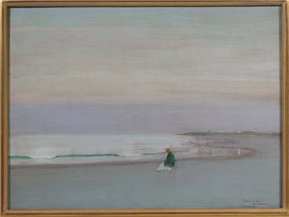 Charles Bittinger | Woman Seated on Beach at Sunset (1918) | MutualArt