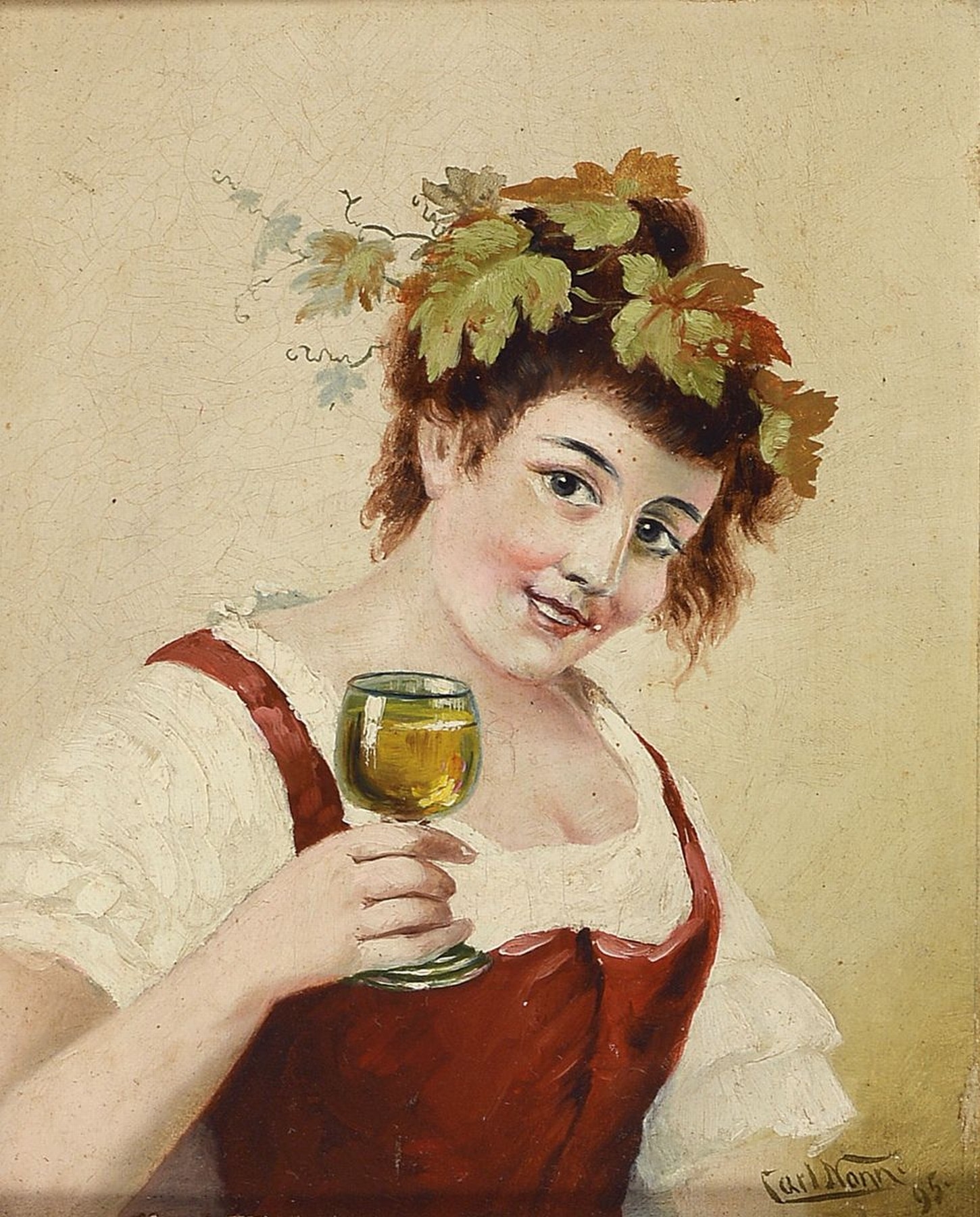 Carl Nonn | portrait of a Bacchante with wine glass | MutualArt