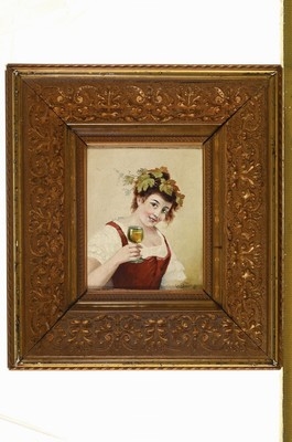 Carl Nonn | portrait of a Bacchante with wine glass | MutualArt