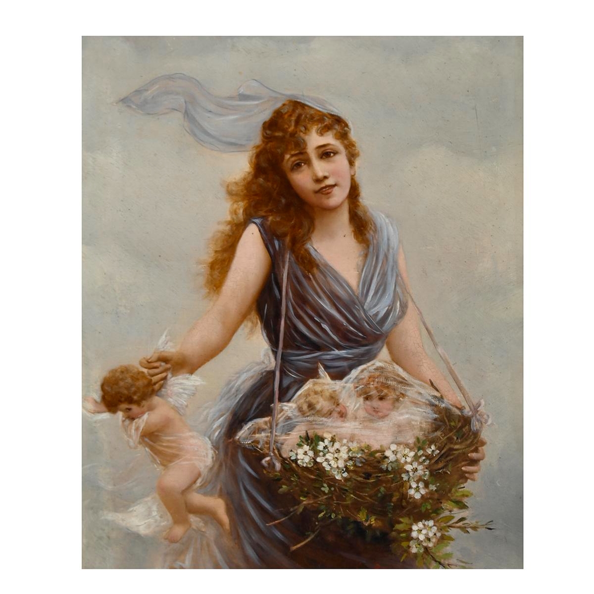 Edouard Bisson | PORTRAIT OF A FRENCH LADY WITH PUTTI | MutualArt