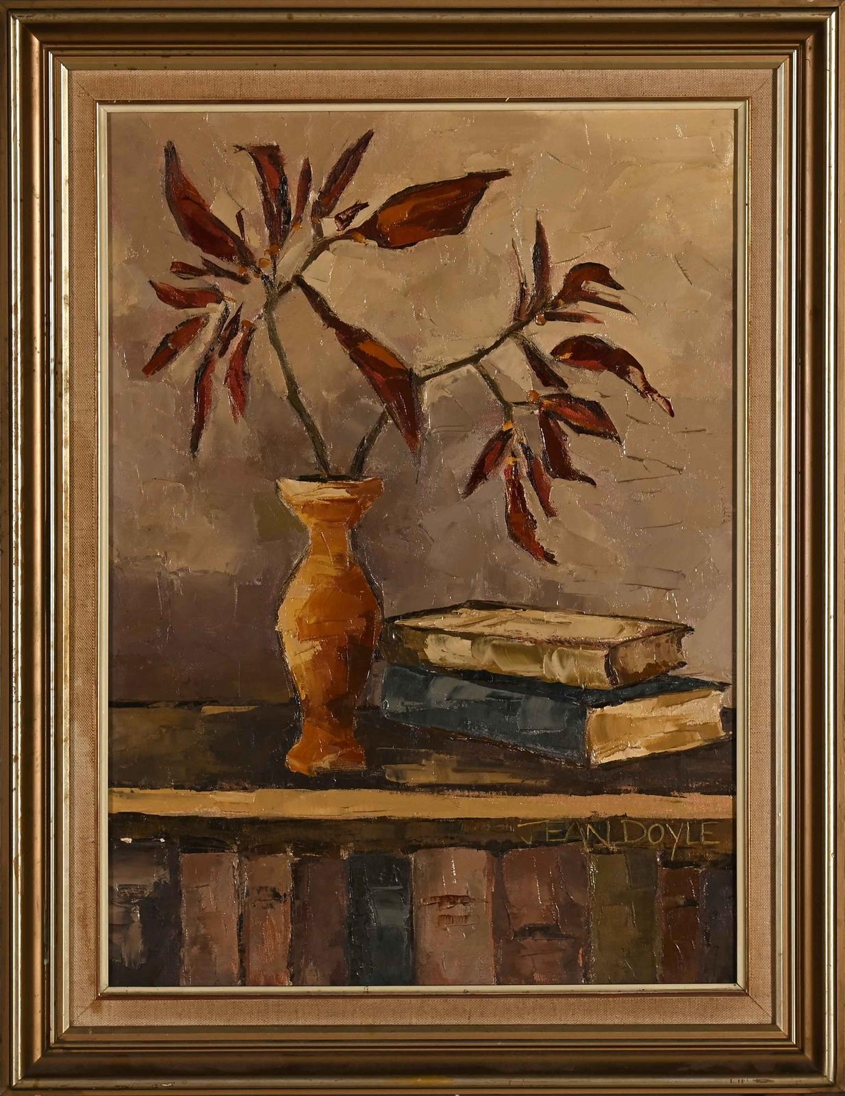 Jean Doyle | STILL LIFE WITH POINSETTIA AND BOOKS | MutualArt