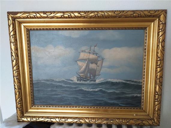 Carl Rasmussen | A full-rigged ship in heavy seas | MutualArt