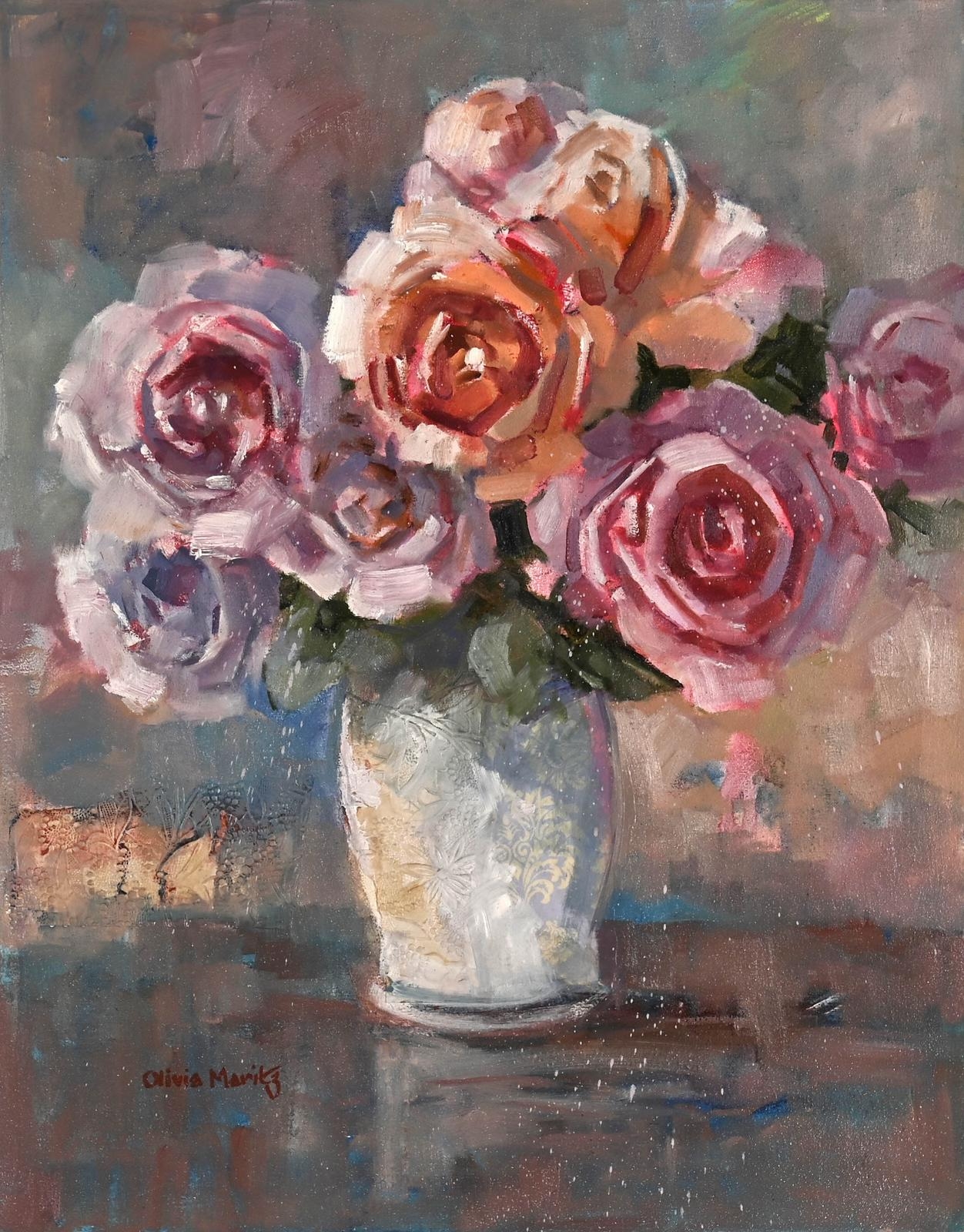Olivia Maritz | STILL LIFE VASE WITH PINK ROSES | MutualArt