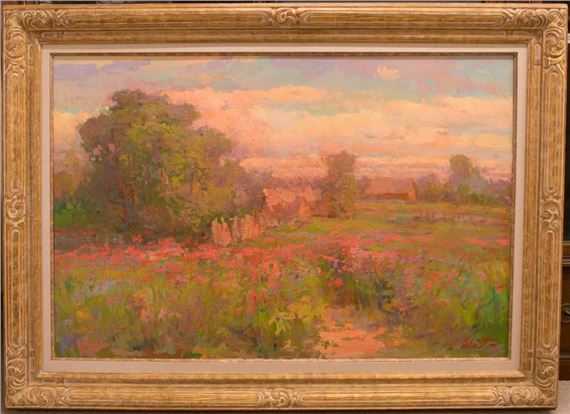 Galust Berberian | farm at sunset, large impressionist landscape ...