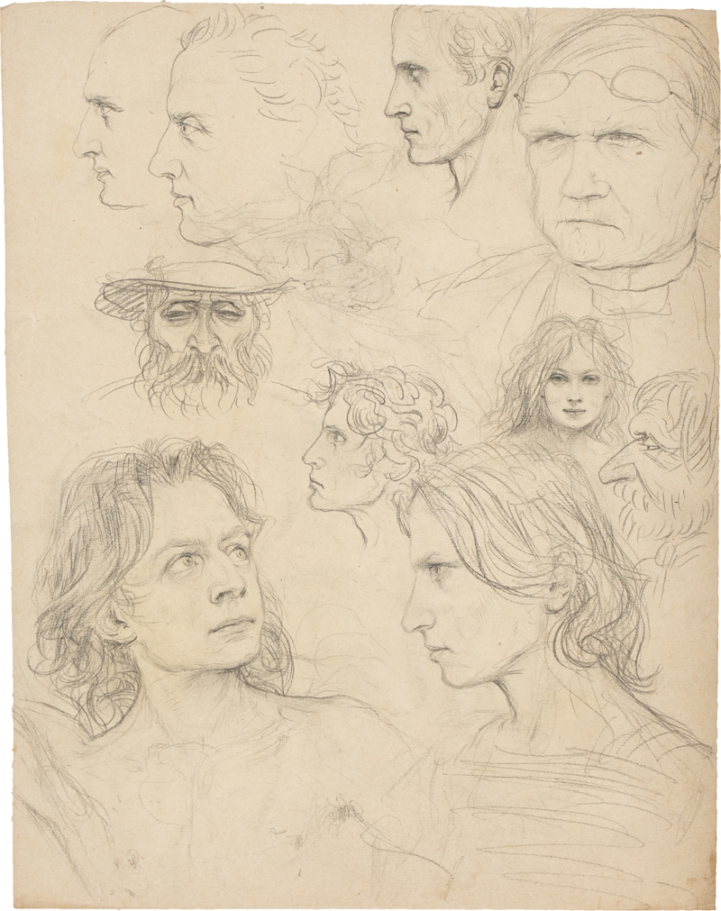 Hugo Höppener | Skizzenblatt mit Köpfen und Selbstporträt (Circa 1890 ...