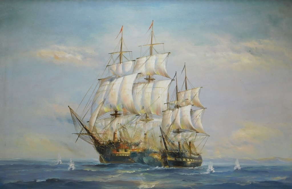 J. Harvey | J. Harvey aft. James Hardy Naval Battle Painting (20th ...