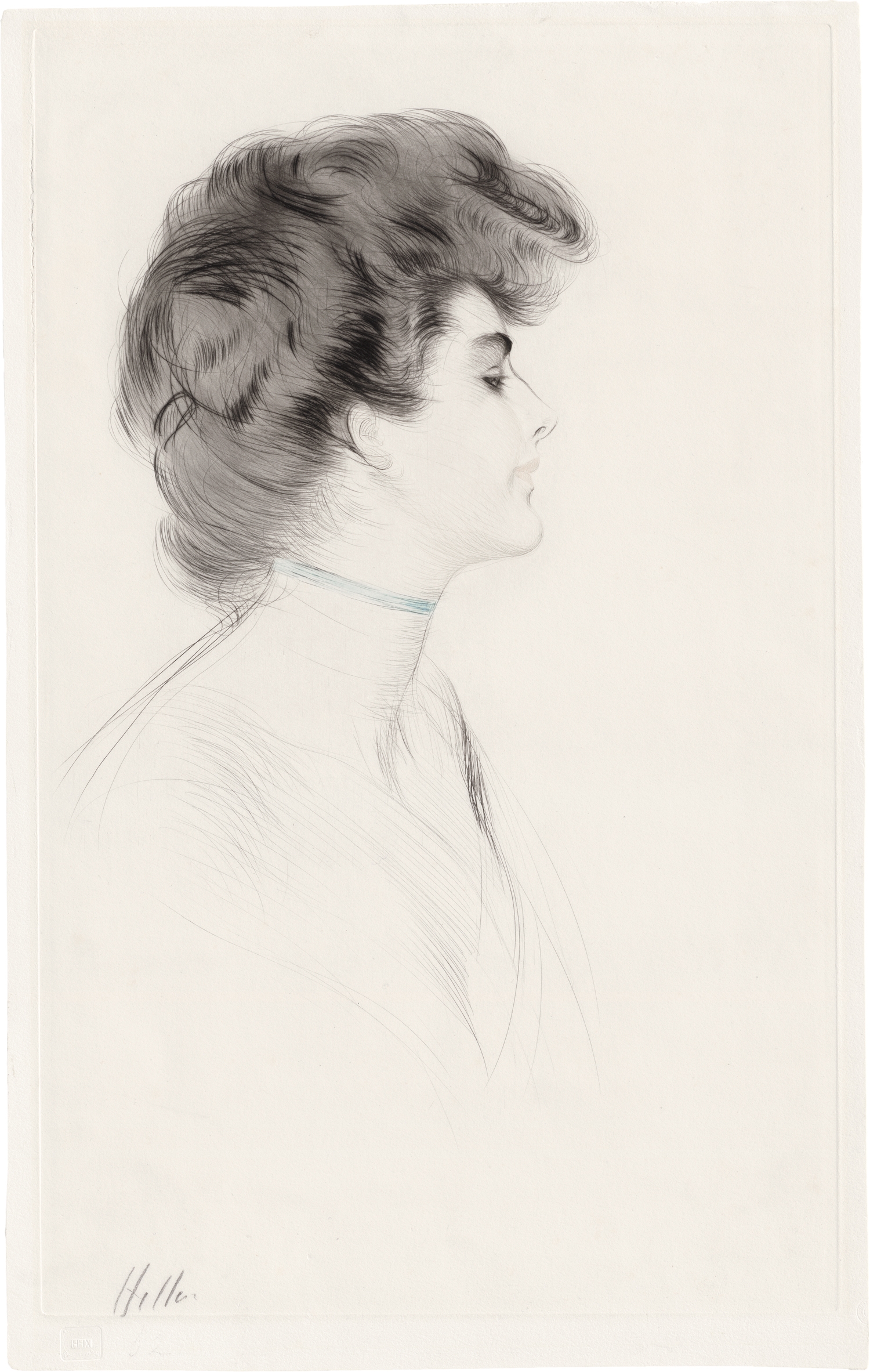 Paul César Helleu | Portrait einer jungen Dame mit blauem Halsband ...