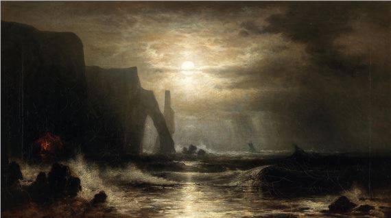 Karl Heilmayer | Breaking Waves in Moonlight (1888) | MutualArt