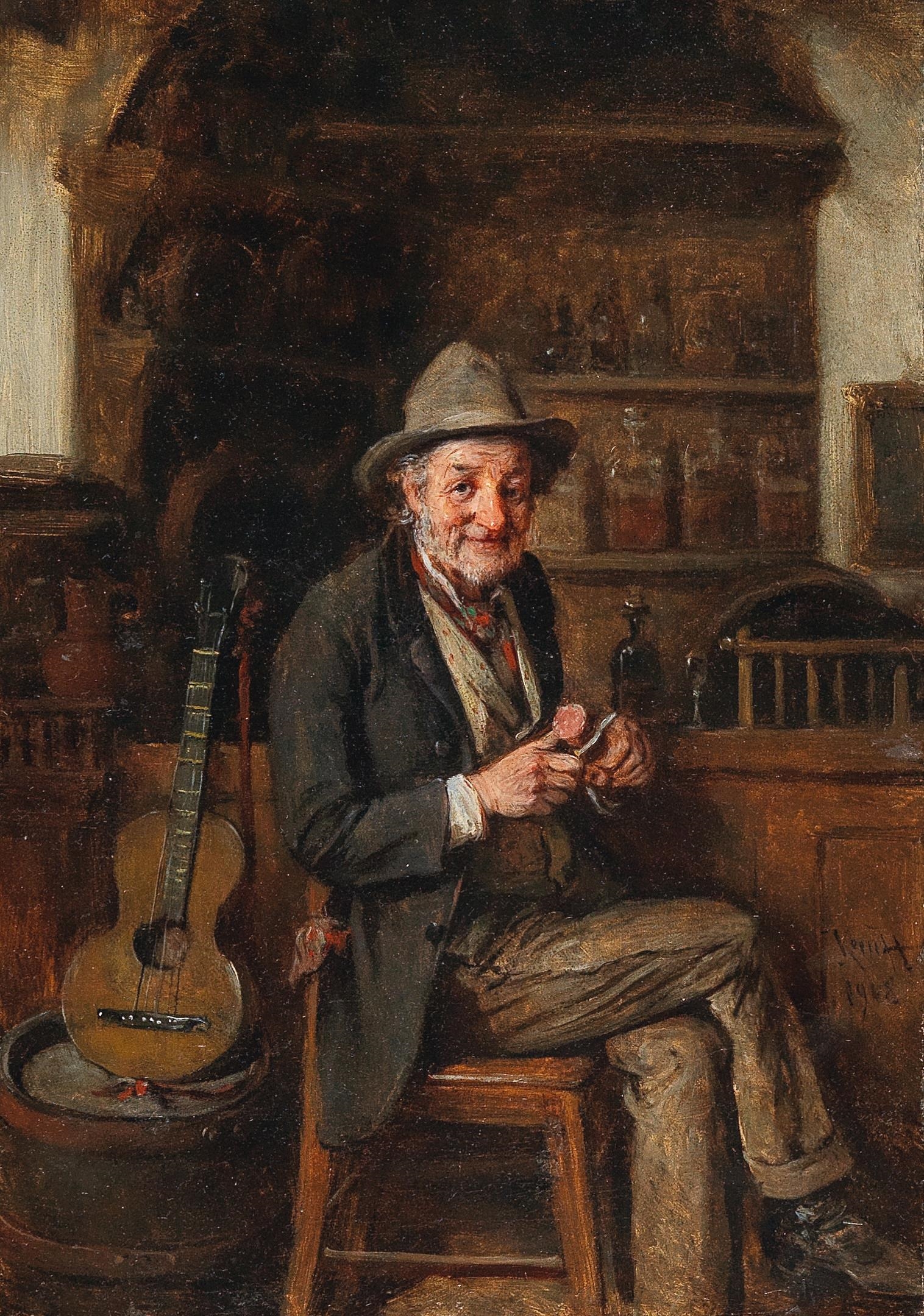 Hermann Armin Kern | A Guitar Player at Lunch (1908) | MutualArt