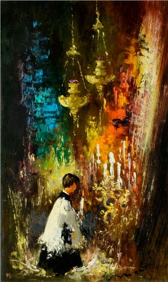 Cesarino Monti | Interno con chiesa con chirichetto | MutualArt