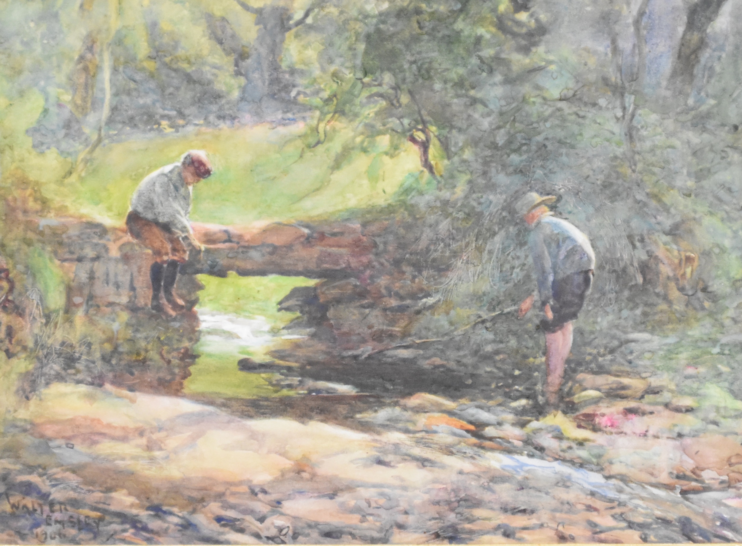 Walter Emsley | Men Fishing in a Stream (1901) | MutualArt
