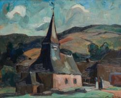 Albert Raty | Église en Ardennes sur fond de paysage | MutualArt