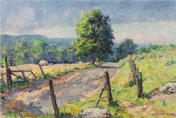 Frederick Lester Sexton | Haying by a country road. | MutualArt
