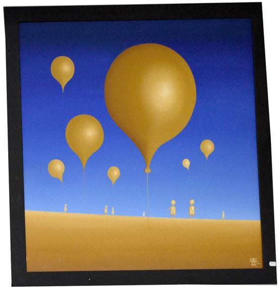 Grant Searl | a scene of figures with balloons in the sky | MutualArt