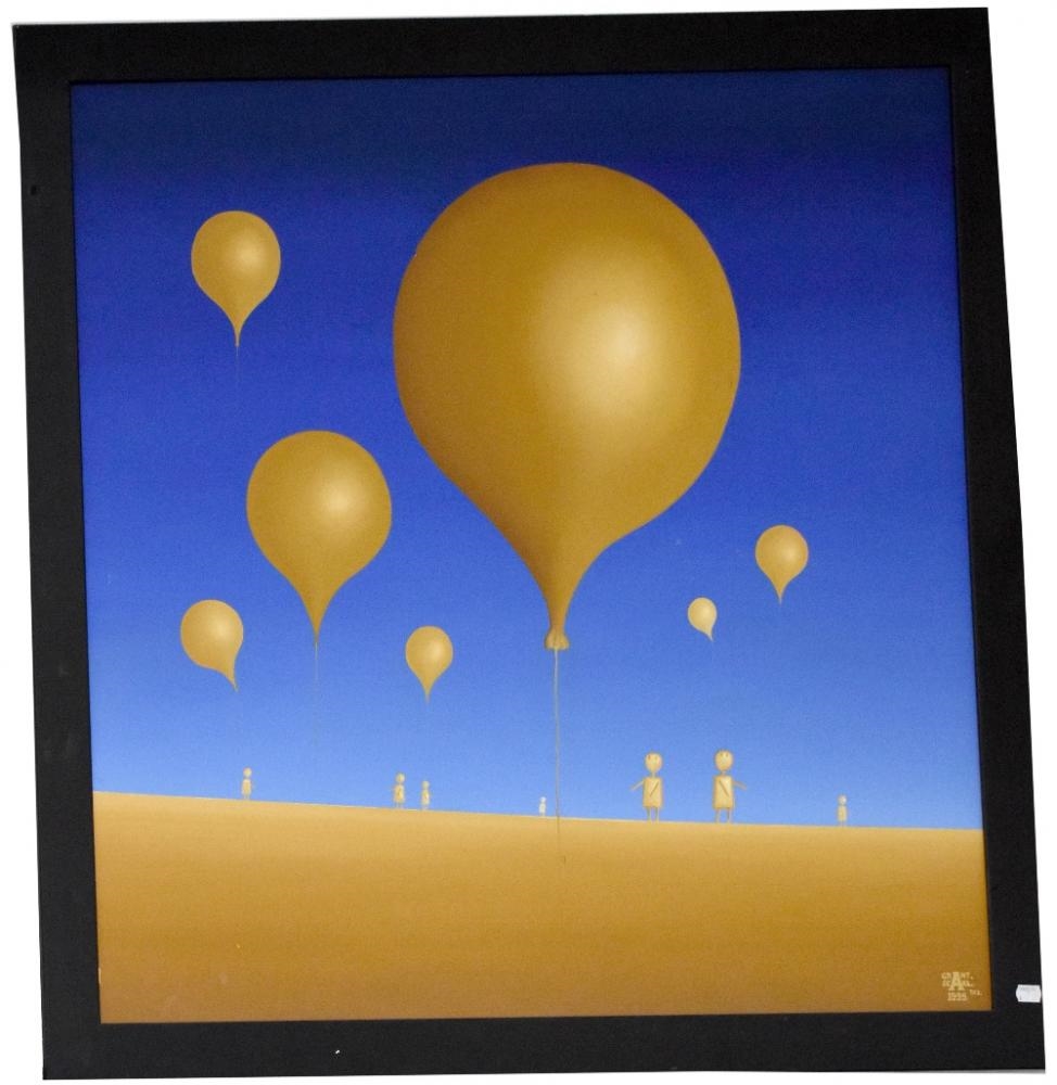 Grant Searl | a scene of figures with balloons in the sky | MutualArt