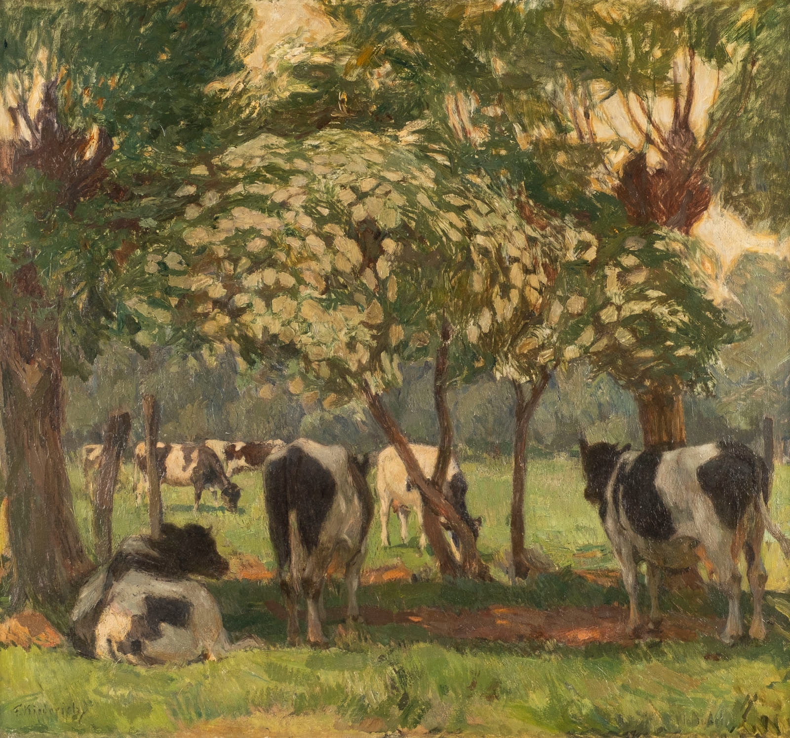 Franz Ludwig Kiederich | Cows under flowering trees | MutualArt