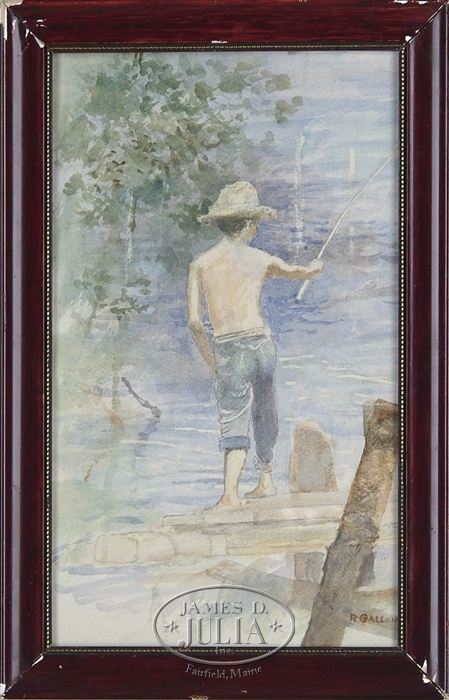 Robert Gallon | BOY FISHING ON DOCK | MutualArt