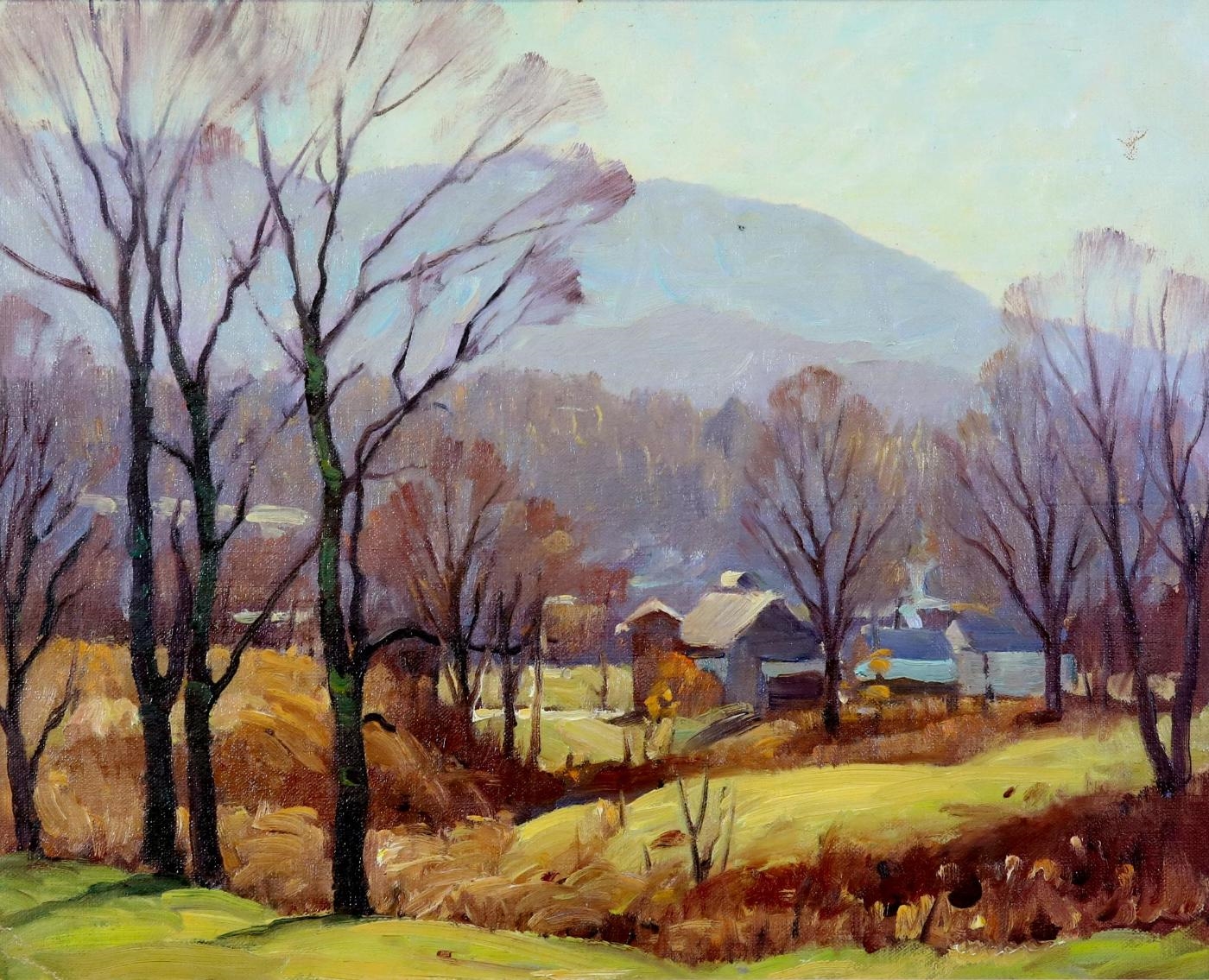 Ben Marcune | Pastoral landscape with farm and outbuildings. | MutualArt