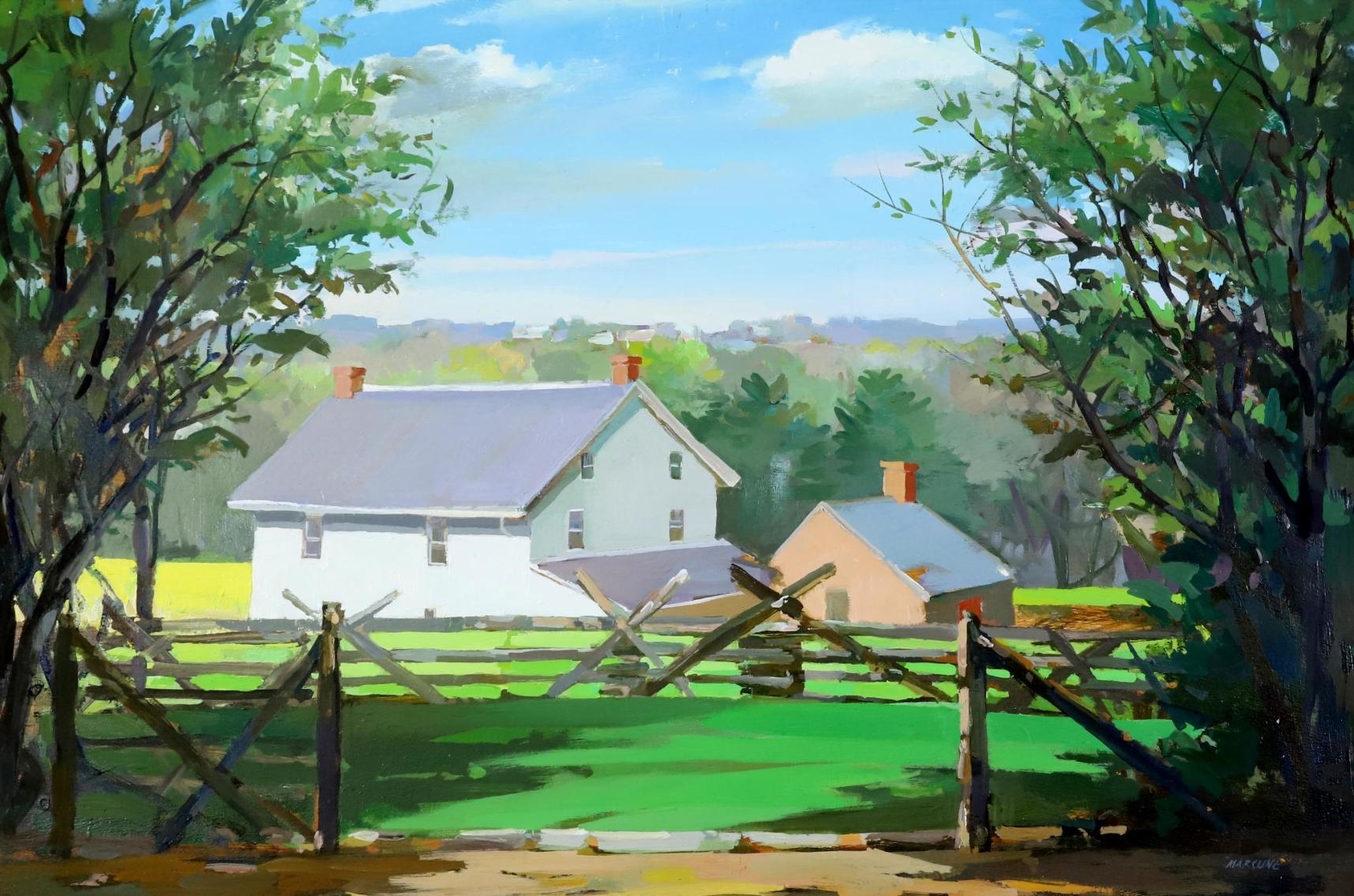 Ben Marcune | Farmhouse and outbuildings with picket fence | MutualArt
