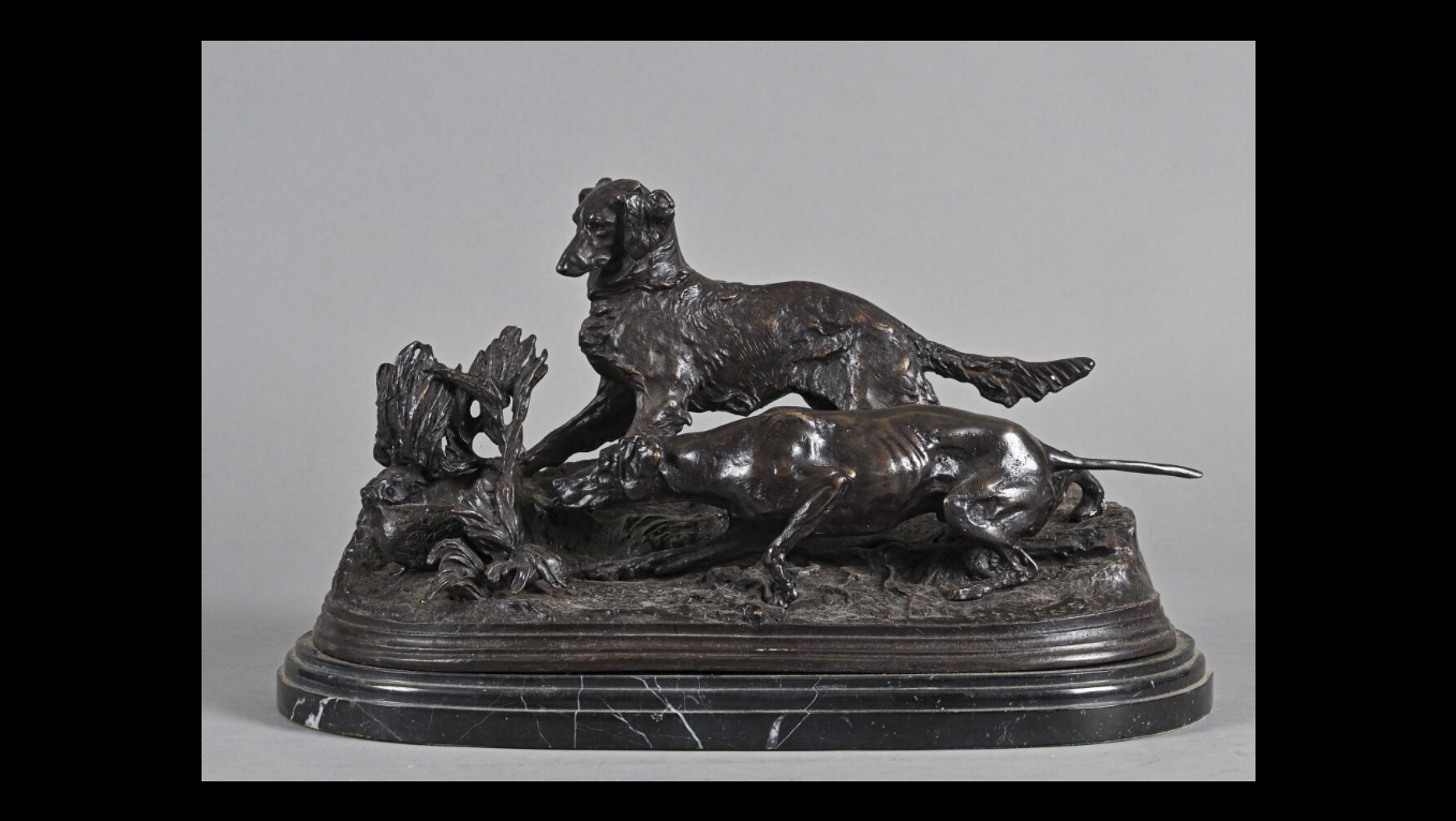 Pierre-Jules Mene | Two dogs and a pheasant hen | MutualArt